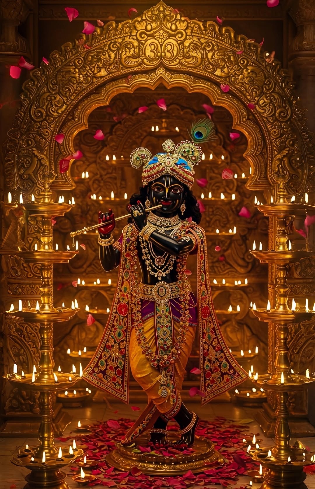 Beautiful Lord Krishna Idol with Flute in Golden Temple - GodsPhoto