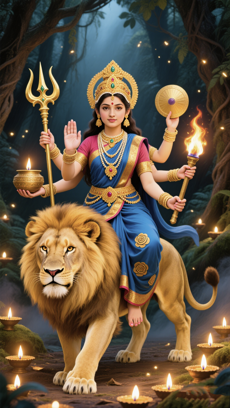 Goddess Durga on Lion – Divine Power and Protection - GodsPhoto