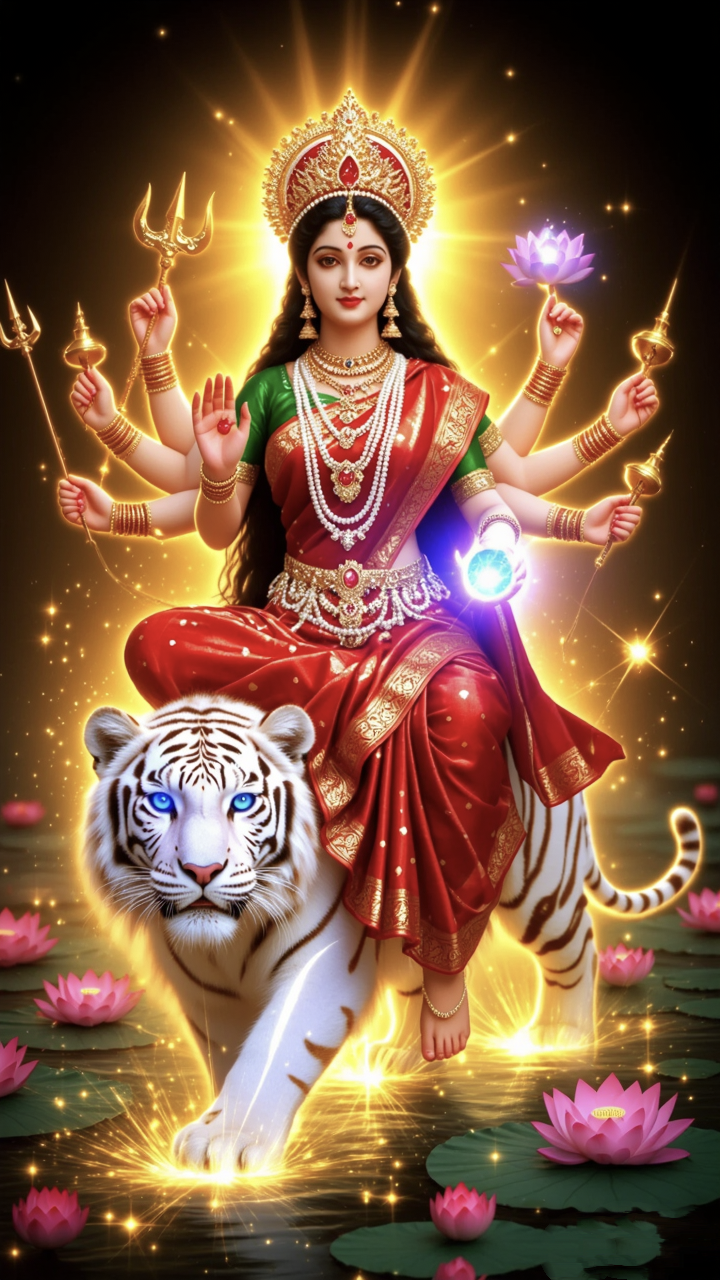 Kushmanda Mata Photo – Divine Goddess on Tiger HD - GodsPhoto