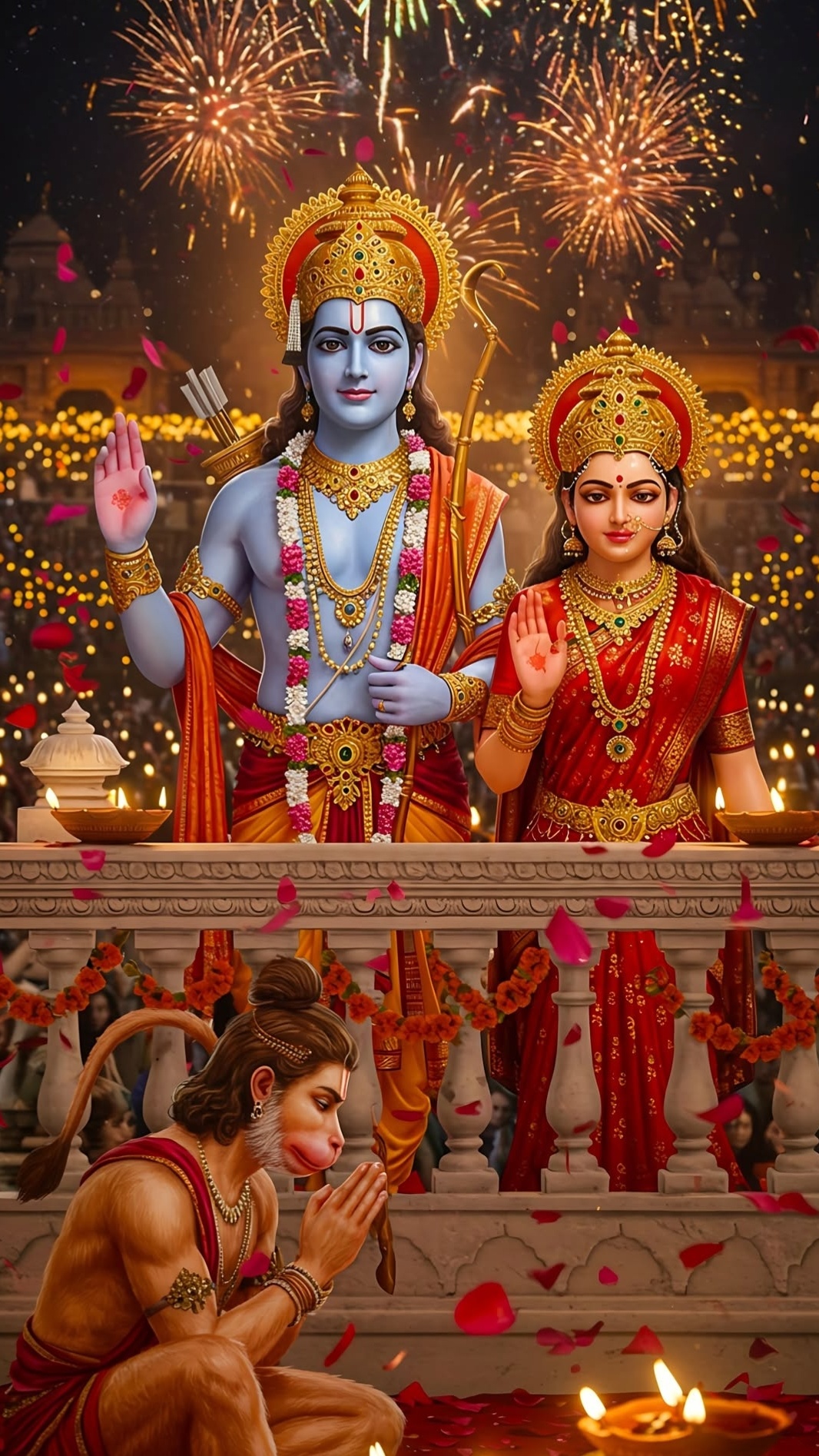 Lord Rama and Goddess Sita Blessing Devotees with Hanuman Ji - GodsPhoto
