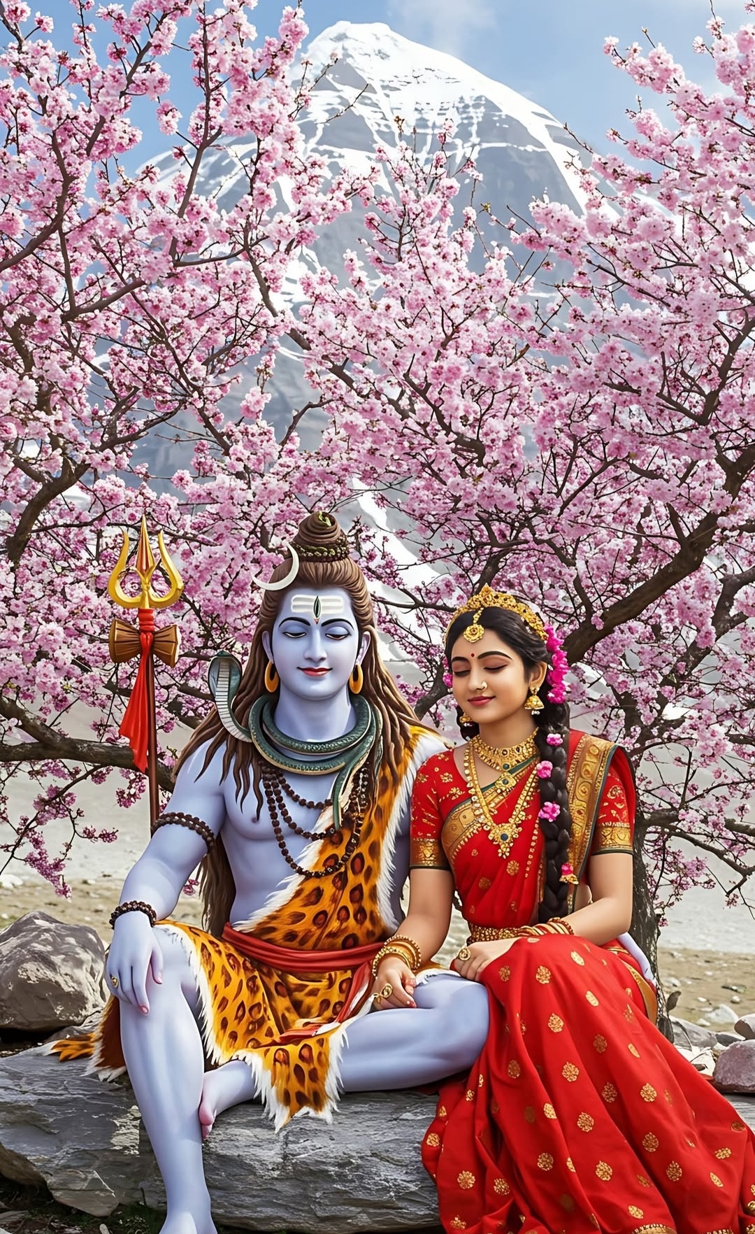 Lord Shiva and Goddess Parvati at Mount Kailash - GodsPhoto